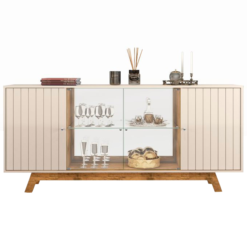 Buffet 4 Portas com Cristaleira Interna e Espelho Facino DJ Móveis